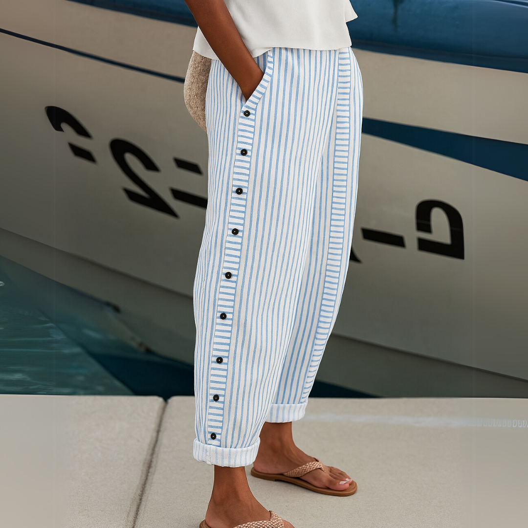 Freya - Seabreeze Stripe Button Trousers – Ruby & Harper Melbourne